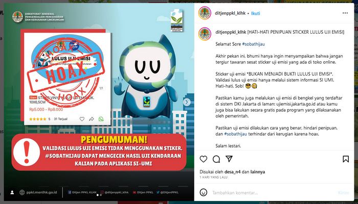 Dijual Stiker Lulus Uji Emisi Secara Online, Ditjen PPKL: Ini Palsu